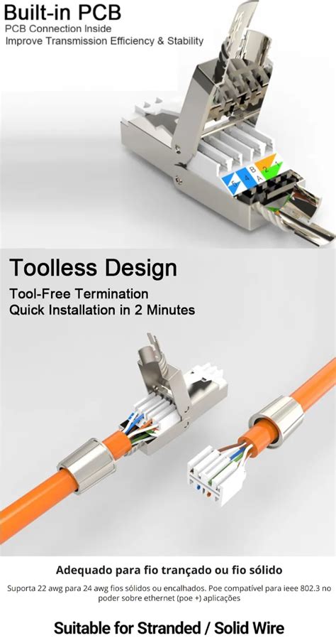 Gcabling Cat6 Cat6a Network 8p8c Rj45 Plug Toolless Ftp Cat7 Ethernet Rj45 Connector Gcabling