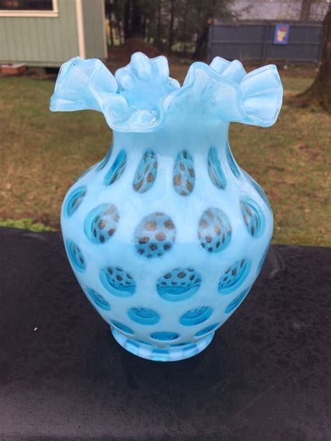 Fenton Coin Dot Blue Opalescent Vase Mercari Opalescent Fenton Vase