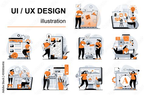 Ui Ux Design Concept With People Scenes Set In Flat Design Women And Men Create And Optimize