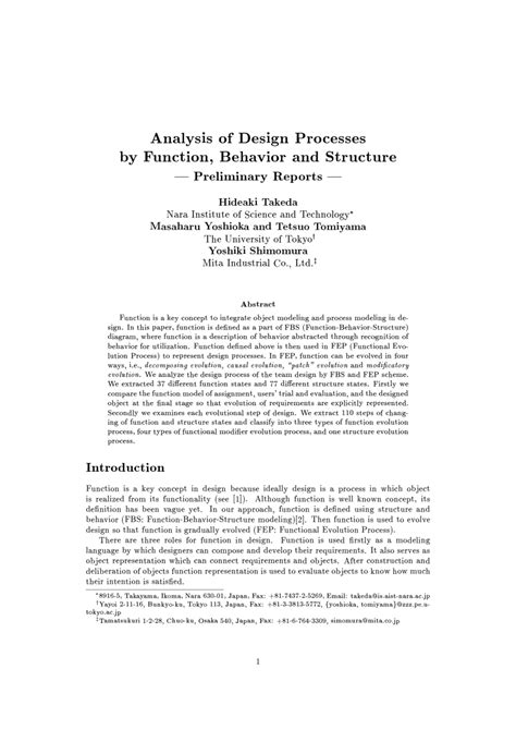 pdf analysis of design processes by function behavior and structure