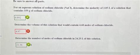 Solved Be Sure To Answer All Parts For An Aqueous Solution Chegg Com