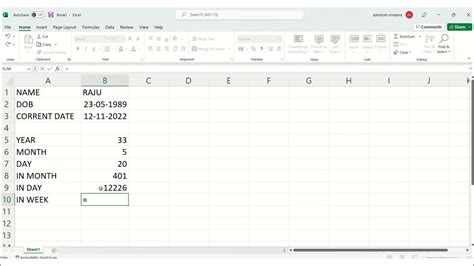Age In Year Month Dayhow To Calculate Age From Date Of Birth In Ms Excel Year Month Day