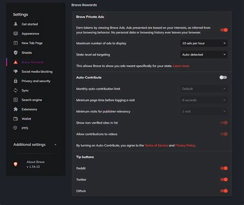 New Brave Rewards Settings In Nightly Rbravebrowser