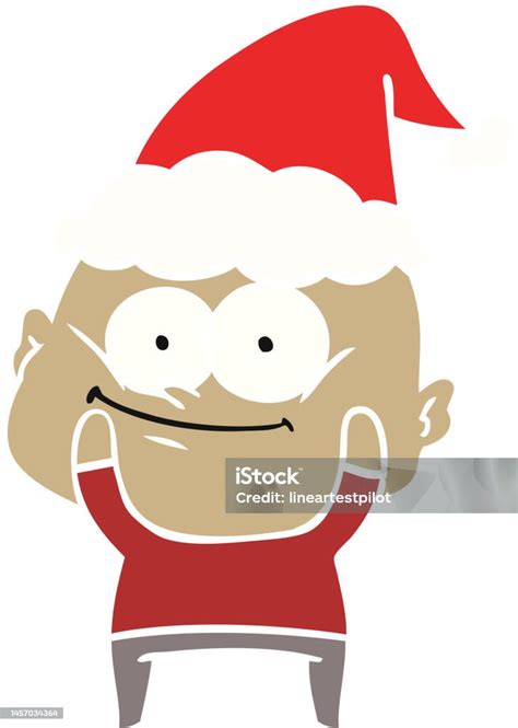 산타 모자를 쓰고 응시하는 대머리 남자의 손으로 그린 평면 컬러 그림 낙서 드로잉에 대한 스톡 벡터 아트 및 기타 이미지 낙서 드로잉 남자 눈 신체 부분 Istock