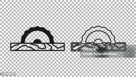 투명 한 배경에 고립 된 강철 이빨 디스크 아이콘검은 전기 원형 톱 나무 또는 금속을 절단하기위한 전기 손 도구 벡터