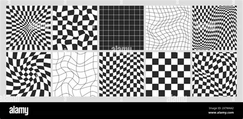 Square Psychedelic Checkerboard With Warped Black And White Grid Tile Checkered Seamless