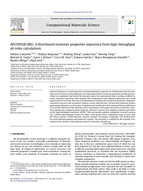 Pdf Aflowliborg A Distributed Materials Properties Repository From