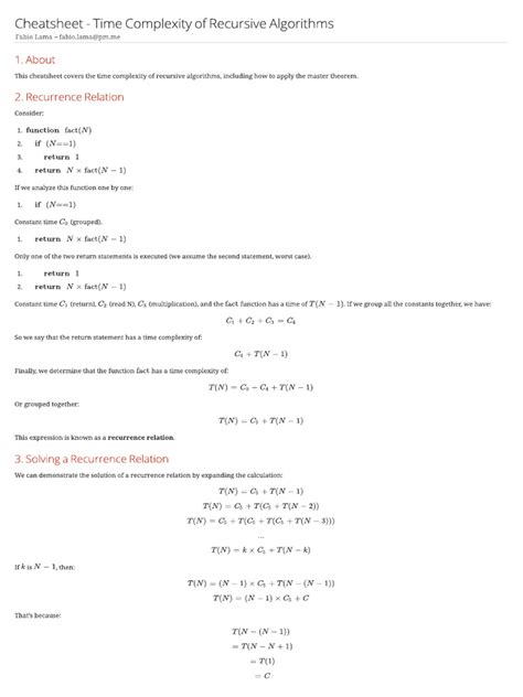 Cheatsheet Time Complexity Recursive Algorithms Pdf