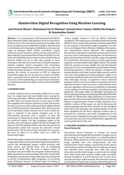 handwritten digital recognition using machine learning pdf