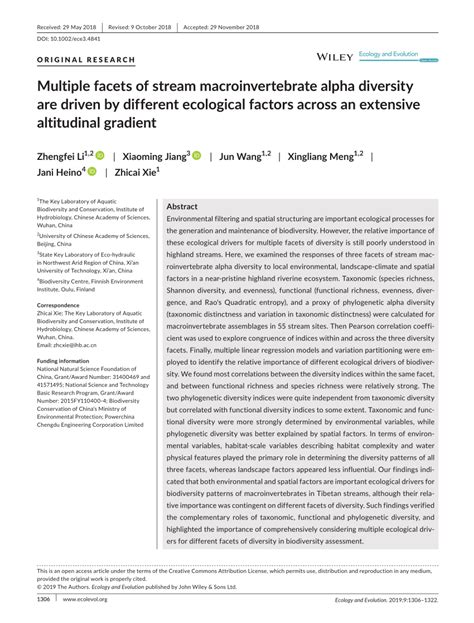 Pdf Multiple Facets Of Stream Macroinvertebrate Alpha Diversity Are