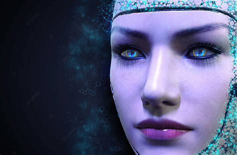 Female Robot Face At Blue Technology Background Future Tech Background Photo And Picture For