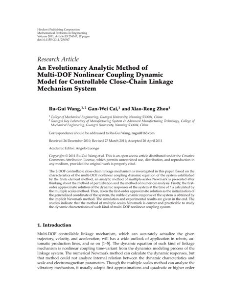 Pdf An Evolutionary Analytic Method Of Multi Dof Nonlinear Coupling Dynamic Model For