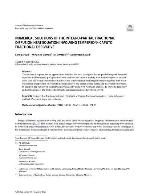 Pdf Numerical Solutions Of The Integro Partial Fractional Diffusion Heat Equation Involving