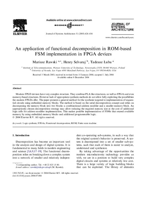 pdf an application of functional decomposition in rom based fsm