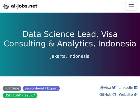 Hiring Data Science Lead Visa Consulting And Analytics Indonesia In Jakarta Indonesia Rai