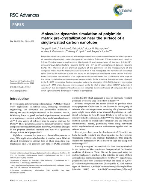 Pdf Molecular Dynamics Simulation Of Polyimide Matrix Pre Crystallization Near The Surface Of