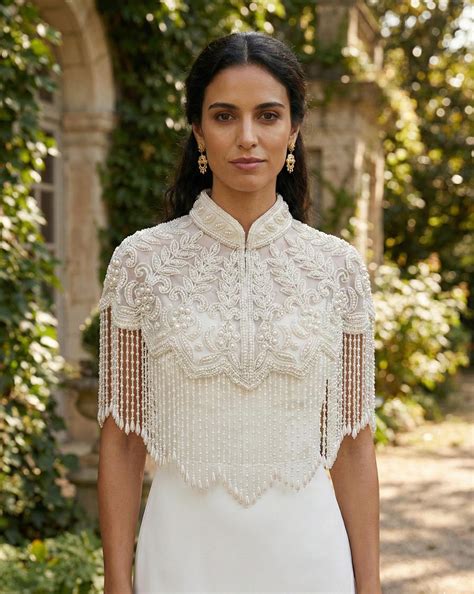 White Floral Pearls Beaded Fringe Tassels Bridal Cape Wedding Cover Up
