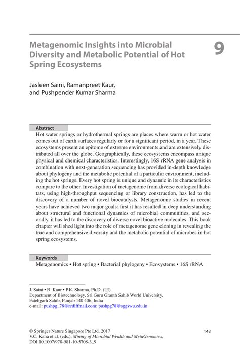 Pdf Metagenomic Insights Into Microbial Diversity And Metabolic Potential Of Hot Spring Ecosystem