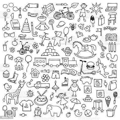 장난감 수작업 낙서 설정 그리기에 대한 스톡 벡터 아트 및 기타 이미지 그리기 인형 드로잉 Istock
