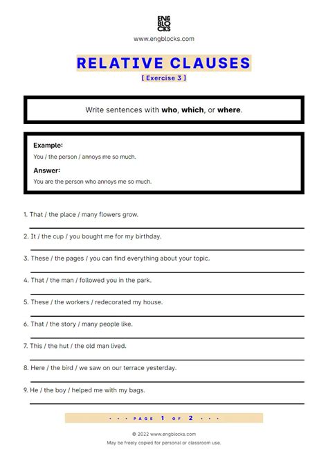 Relative Clauses Exercise 3 Worksheet English Grammar