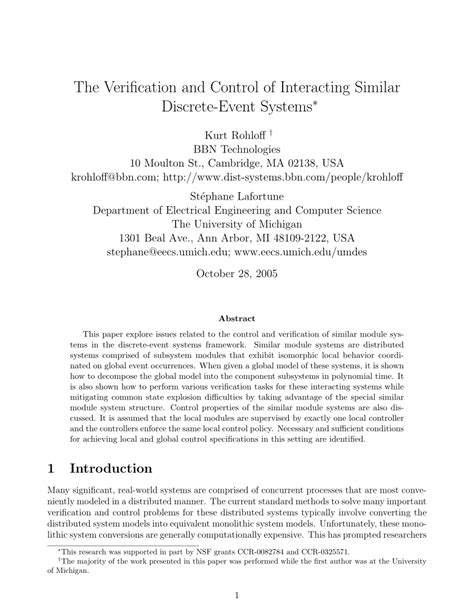 Pdf The Verification And Control Of Interacting Similar Discrete Event Systems