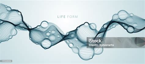 추상 벡터 생물학적 유체 점선 수평 벡터 입자 흐름 모양 나노 의료 기술 미생물학 공상 과학 테마 그림 3차원 형태에 대한 스톡 벡터 아트 및 기타 이미지 Istock