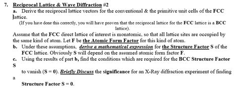 Solved 7 Reciprocal Lattice And Wave Diffraction 2 A Derive