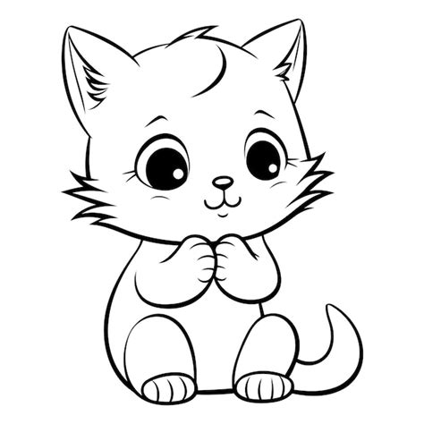 Gato Lindo Libro De Colorear Para Niños Vector Premium