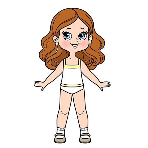 Симпатичная мультяшная девушка одетая в вариацию цвета нижнего белья для раскраски страницы на