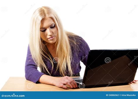 Girl Inserts The USB Flash Drive Stock Photo Image Of Businessperson Happy