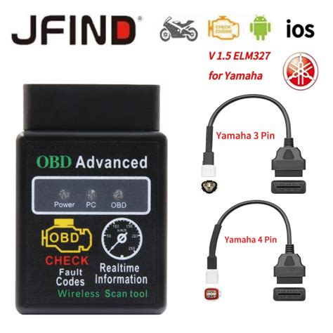 Elm327 Obd2 Scanner V1 5 Car Motorcycle Dtc Clear Fault Codes For Yamaha 3 Pin 4 Pin To 16 Pin