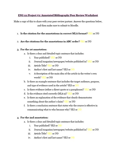 Eng 111 Project 2 Annotated Bibliography Rubric 20 Pdf Citation Human Communication