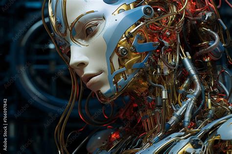 Sci Fi Technology Concept Advanced Artificial Intelligence Female Robot Close Up Portrait