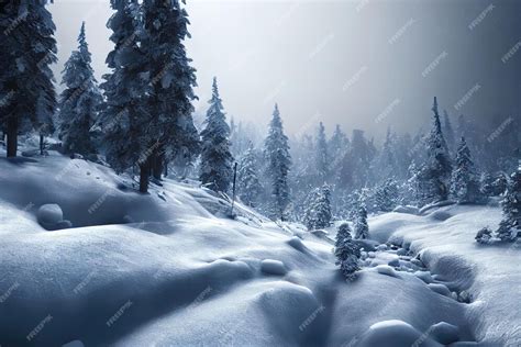 Premium Photo A Snowy Landscape With Trees And Snow On The Ground