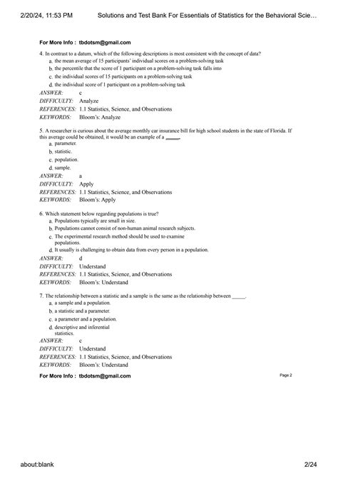 Solution Solutions And Test Bank For Essentials Of Statistics For The Behavioral Sciences 10th