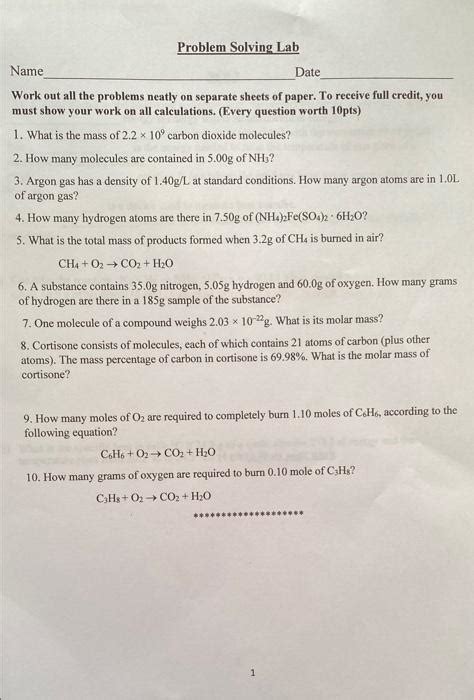 Solved X Problem Solving Lab Name Date Work Out All The