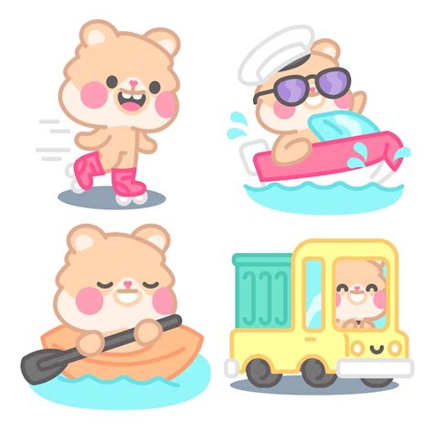 Free Vector Transport Stickers Collection With Kimchi The Hamster