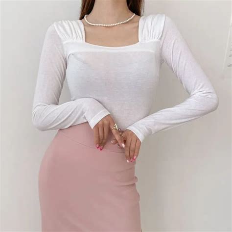 디바 스퀘어넥 셔링 긴팔 기본티 이너티