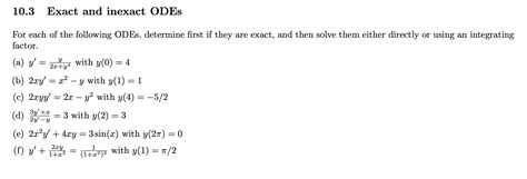Solved 103 Exact And Inexact Odes For Each Of The Following