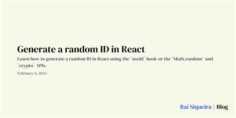 Generate A Random Id In React Generate A Random Id In React