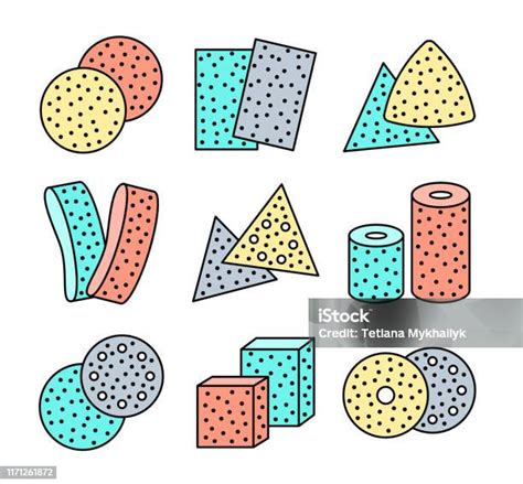 사포 시트 디스크 롤 삼각형 연마 용지를 연마의 다채로운 벡터 그림입니다 유리지의 플랫 라인 아이콘 세트 거친에 대한 스톡 벡터 아트 및 기타 이미지 Istock