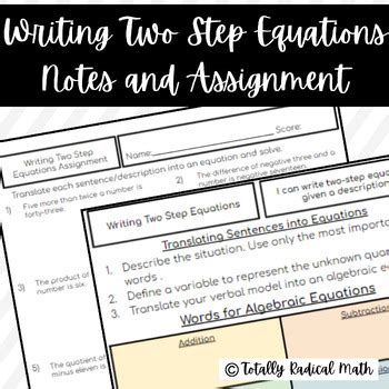Writing Two Step Equations Notes And Assignment By Totally Radical Math