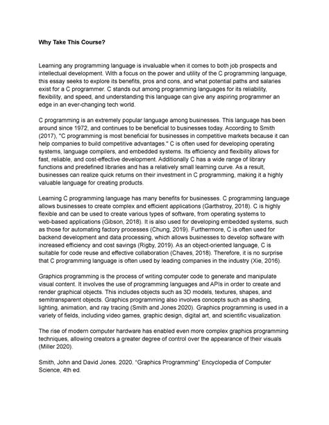 Csc 133 Why Take This Course Why Take This Course Learning Any