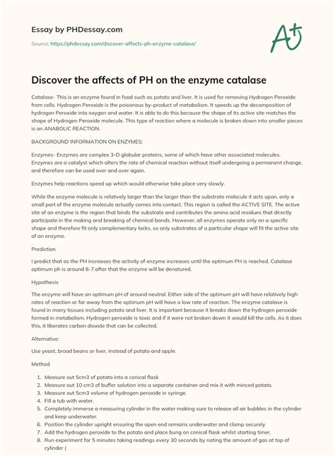 Discover The Affects Of Ph On The Enzyme Catalase