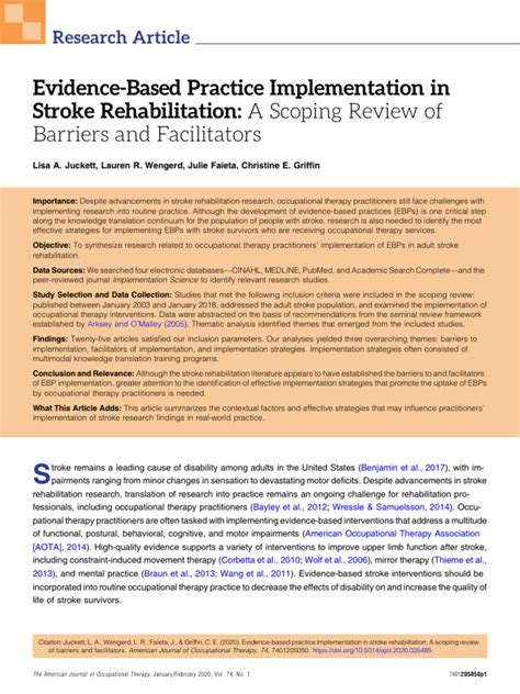 Evidence Based Practice Implementation In Stroke Rehabilitation A