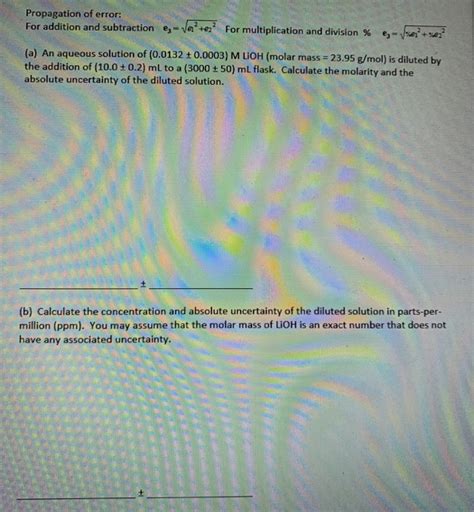 Solved Propagation Of Error For Addition And Subtraction