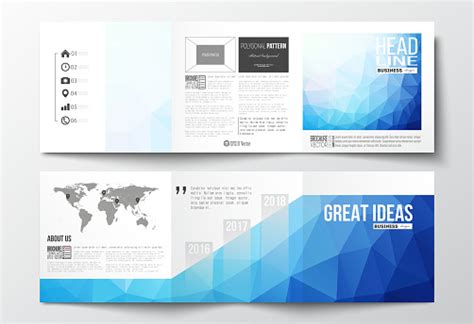 벡터 세트 Of 트라이폴드 브로셔 스퀘어 디자인 템플릿 요약 0명에 대한 스톡 벡터 아트 및 기타 이미지 0명 2차 도형 3단 브로슈어 Istock