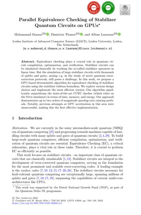 Pdf Parallel Equivalence Checking Of Stabilizer Quantum Circuits On Gpus