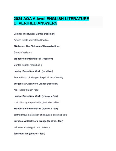 AQA A Level ENGLISH LITERATURE B VERIFIED ANSWERS Study Guides Projects Research