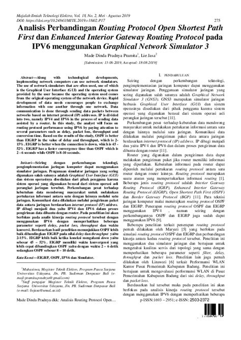 Pdf Analisis Perbandingan Routing Protocol Open Shortest Path First Dan Enhanced Interior